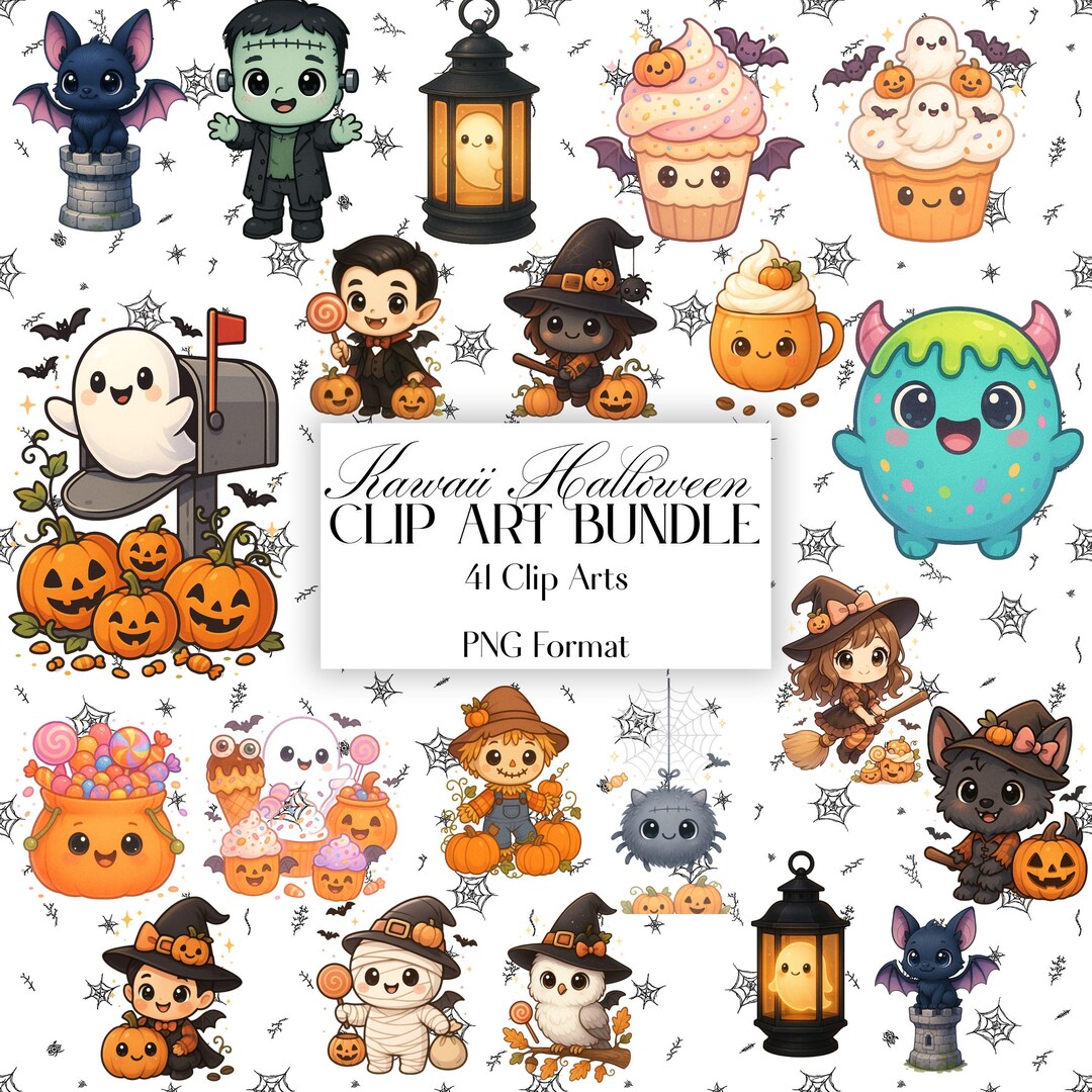 Kawaii Halloween Clip Art Bundle 41 Whimsical High-res PNG - Etsy