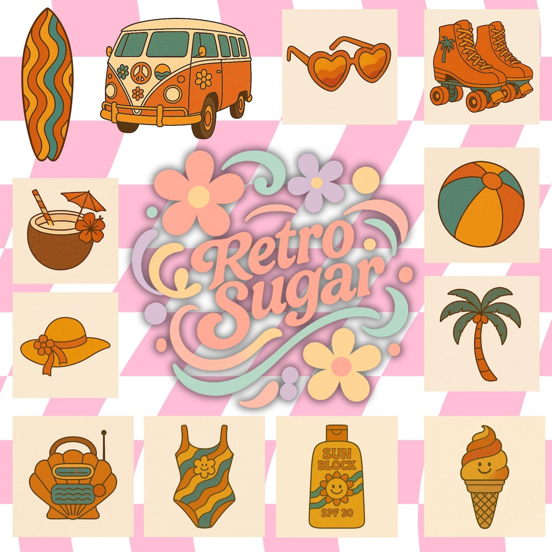Groovy Beach Days Retro Summer Clipart Set | 12 PNG + SVG | Vintage 70s ...