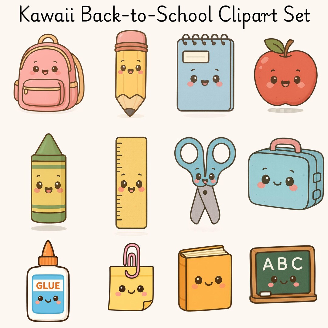 Kawaii Back-to-school Clipart Set | 12 Pngs With Transparent Background ...