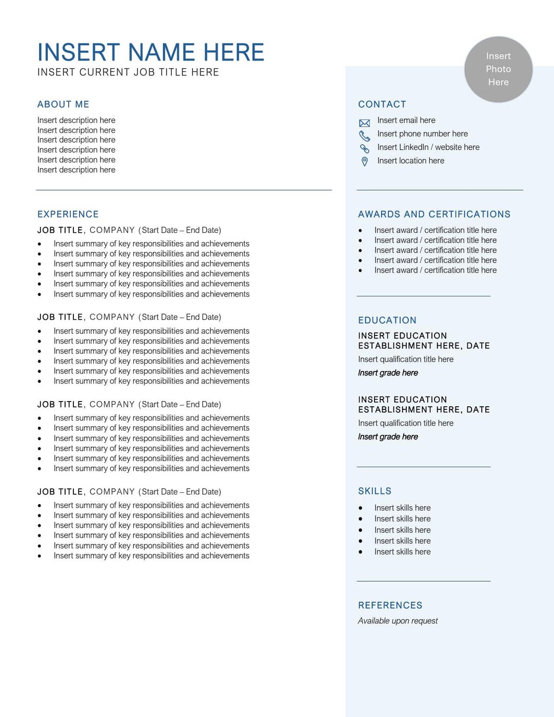 CV Template - Editable Word Document - Simple, Tasteful, Professional ...