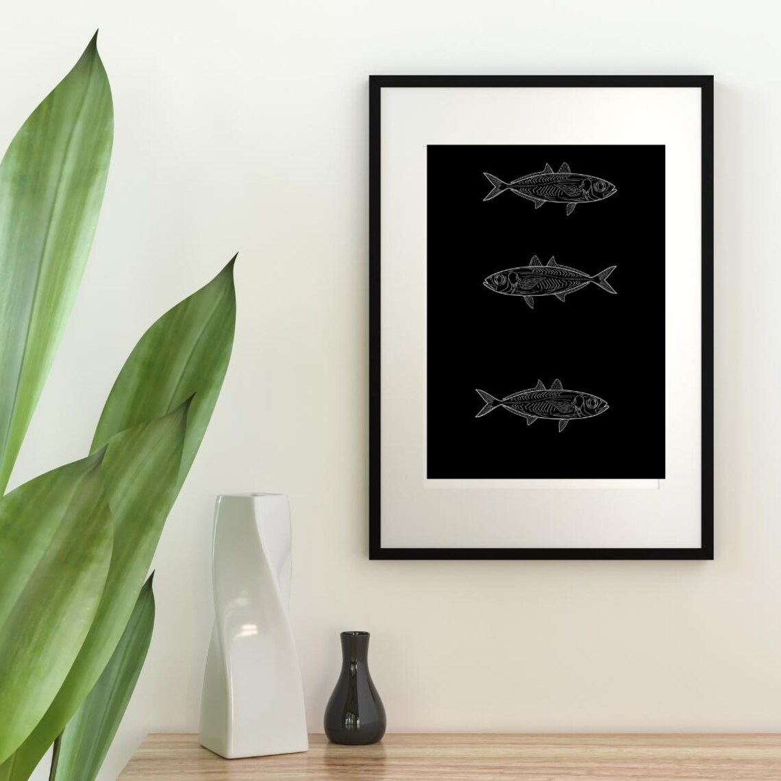 Black and White Fishbone Print • Minimalist Nautical Wall Art • Digital ...