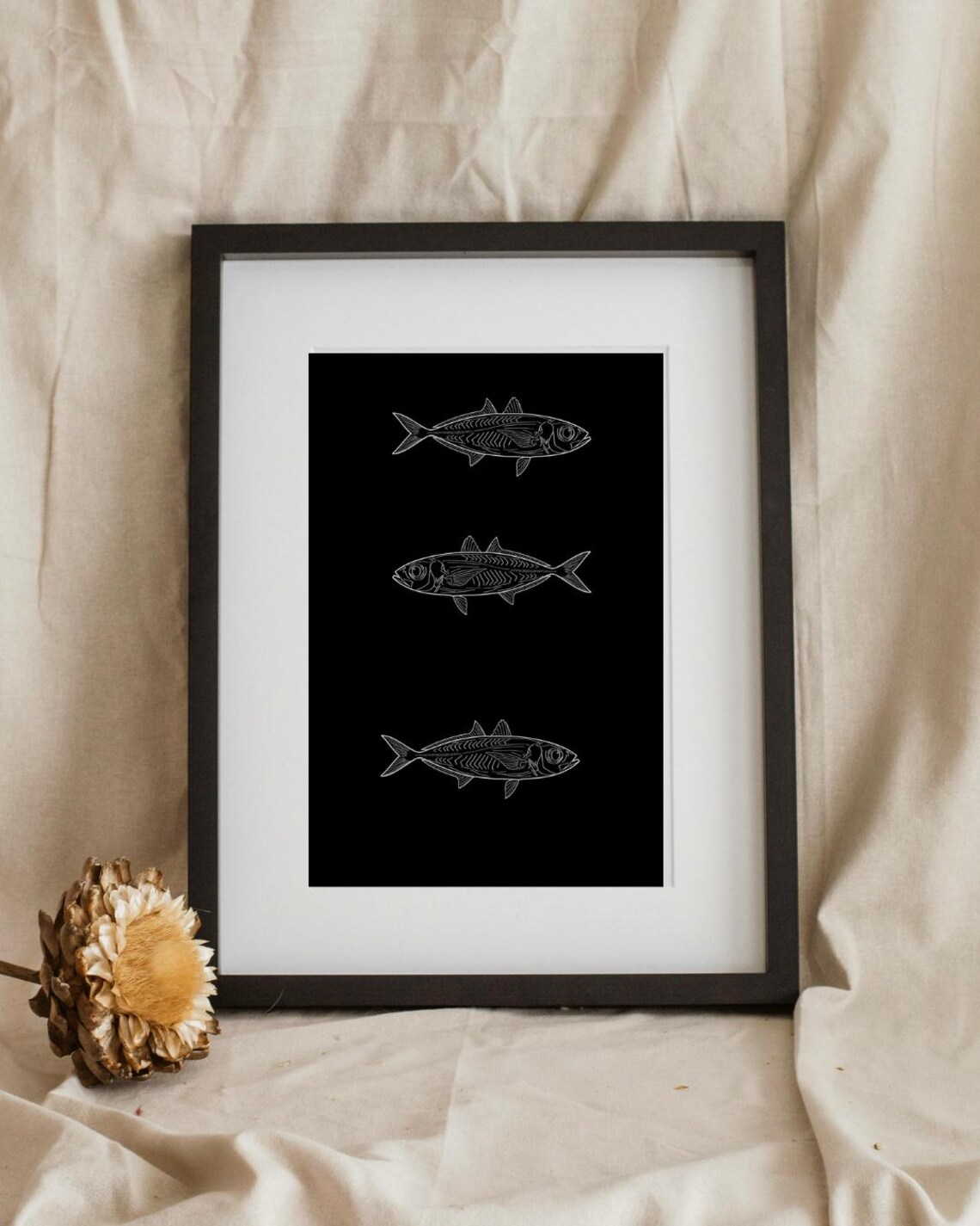 Black and White Fishbone Print • Minimalist Nautical Wall Art • Digital ...