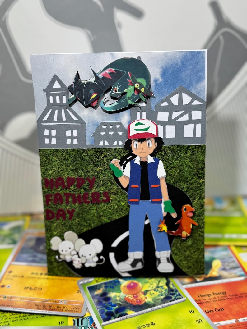 Ash and Friends Fathers Day Card - Handmade With Real Pokémon Cards - Etsy