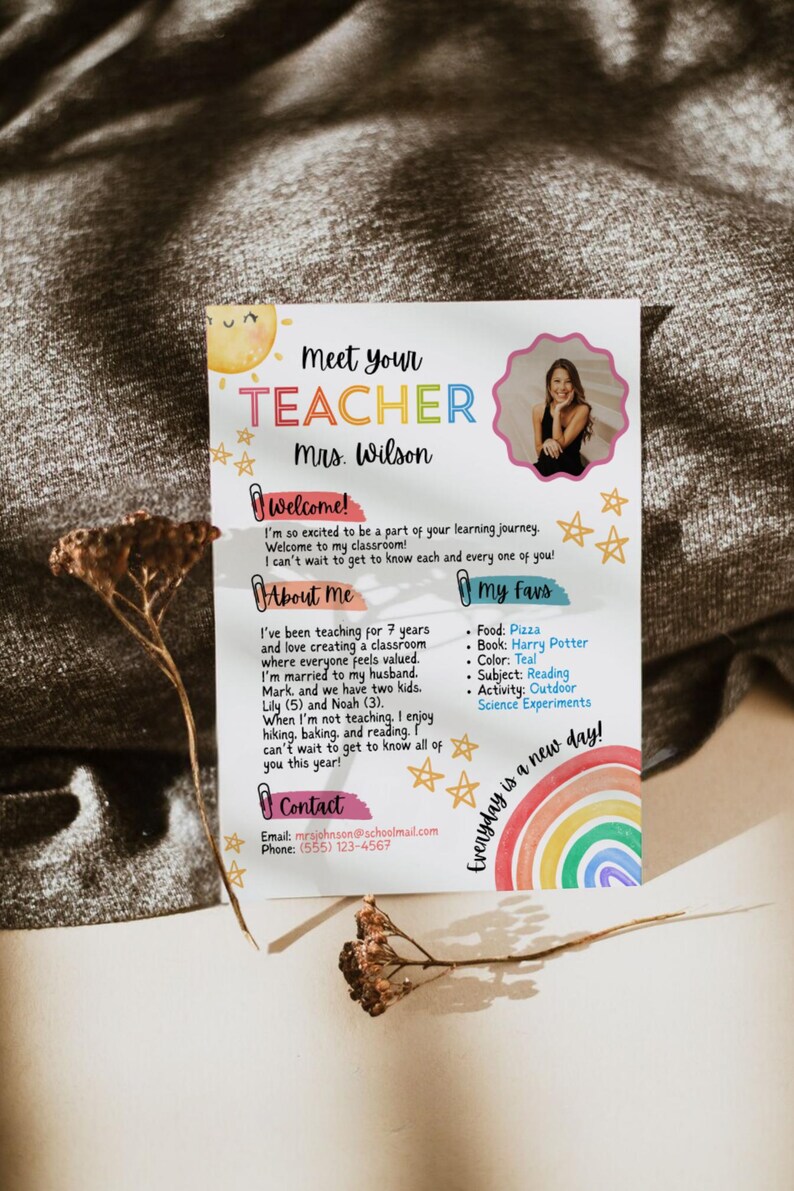 Back to School Meet Your Teacher Letter Printable Flyer, Teacher Bio ...