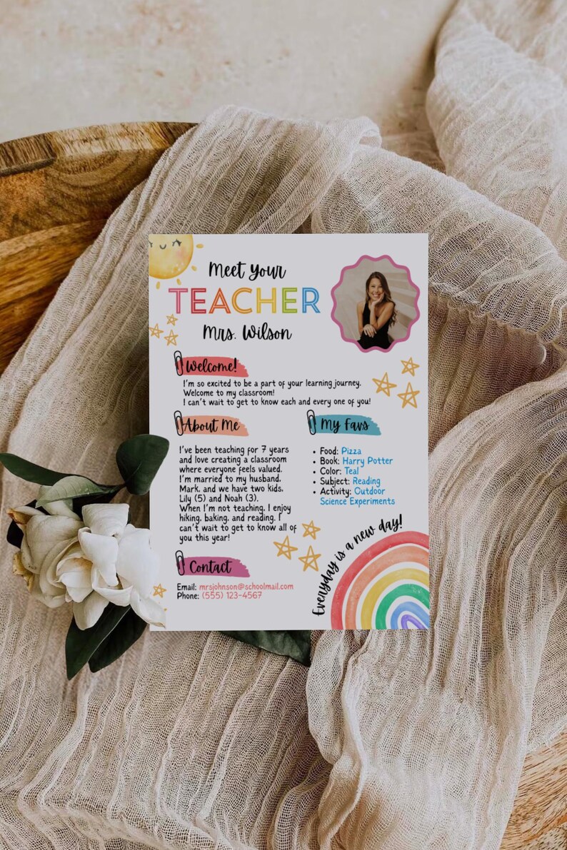 Back to School Meet Your Teacher Letter Printable Flyer, Teacher Bio ...