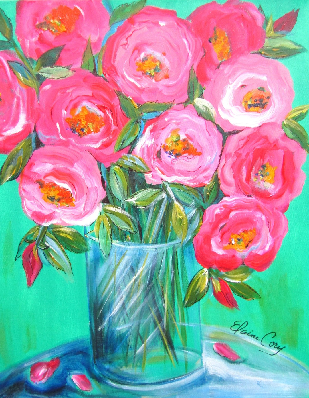 Hot Pink Roses 16 X 20 Original Painting by Elaine Cory - Etsy
