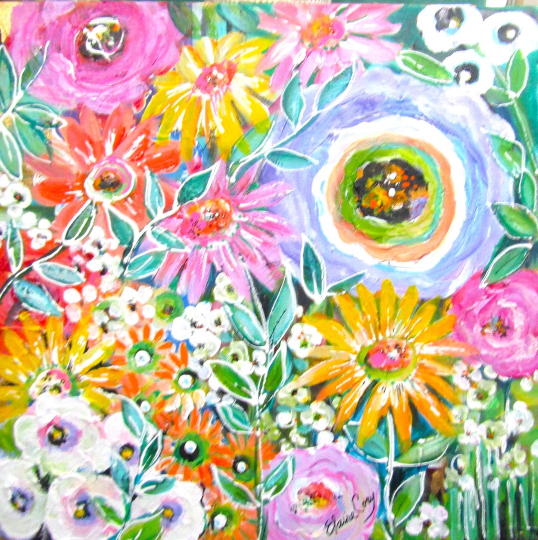 Oopsie Daisy 18 X 18 Original Fine Art Acrylic Painting by Elaine Cory ...