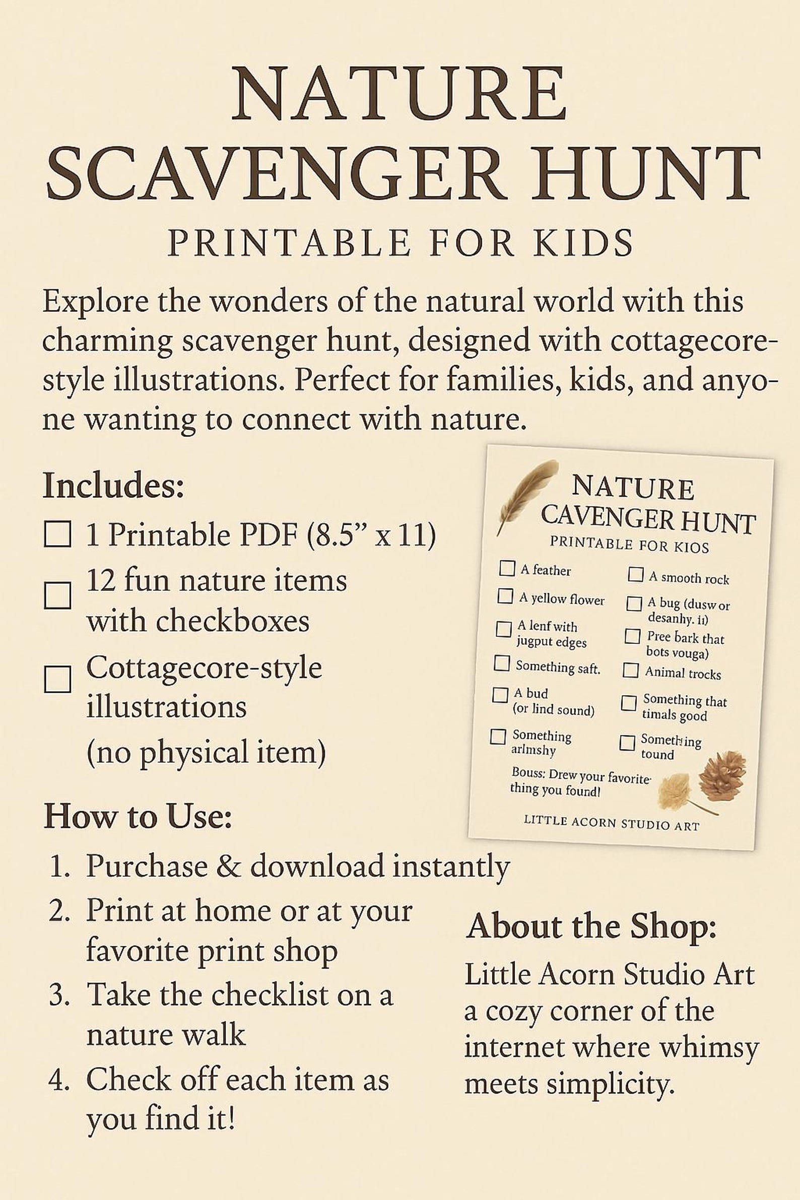 Nature Scavenger Hunt Printable for Kids – Summer Activity Sheet ...