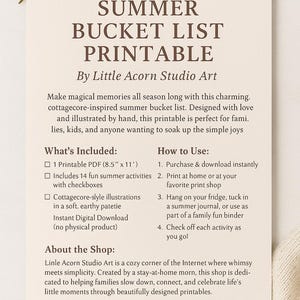Summer Bucket List Printable – Cottagecore Family Activity Sheet ...
