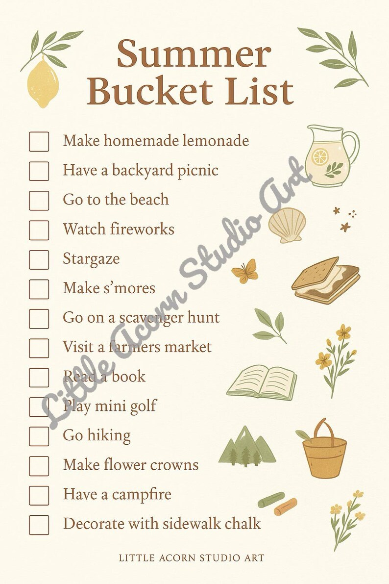 Summer Bucket List Printable – Cottagecore Family Activity Sheet ...