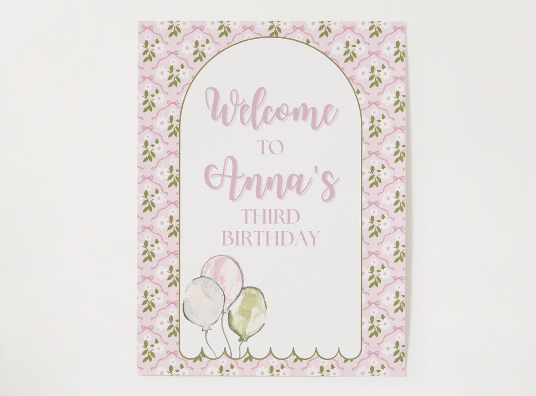 Girly Birthday Party Welcome Sign Template, Digital Design, Classic ...