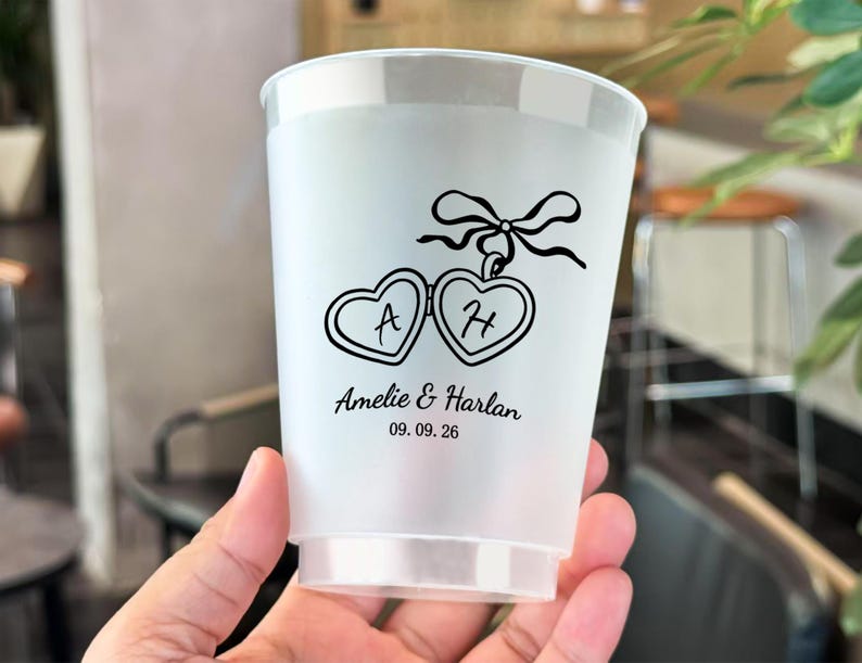 Custom Frosted Wedding Cups, Heart Monogram, Engagement Party Drinkware ...