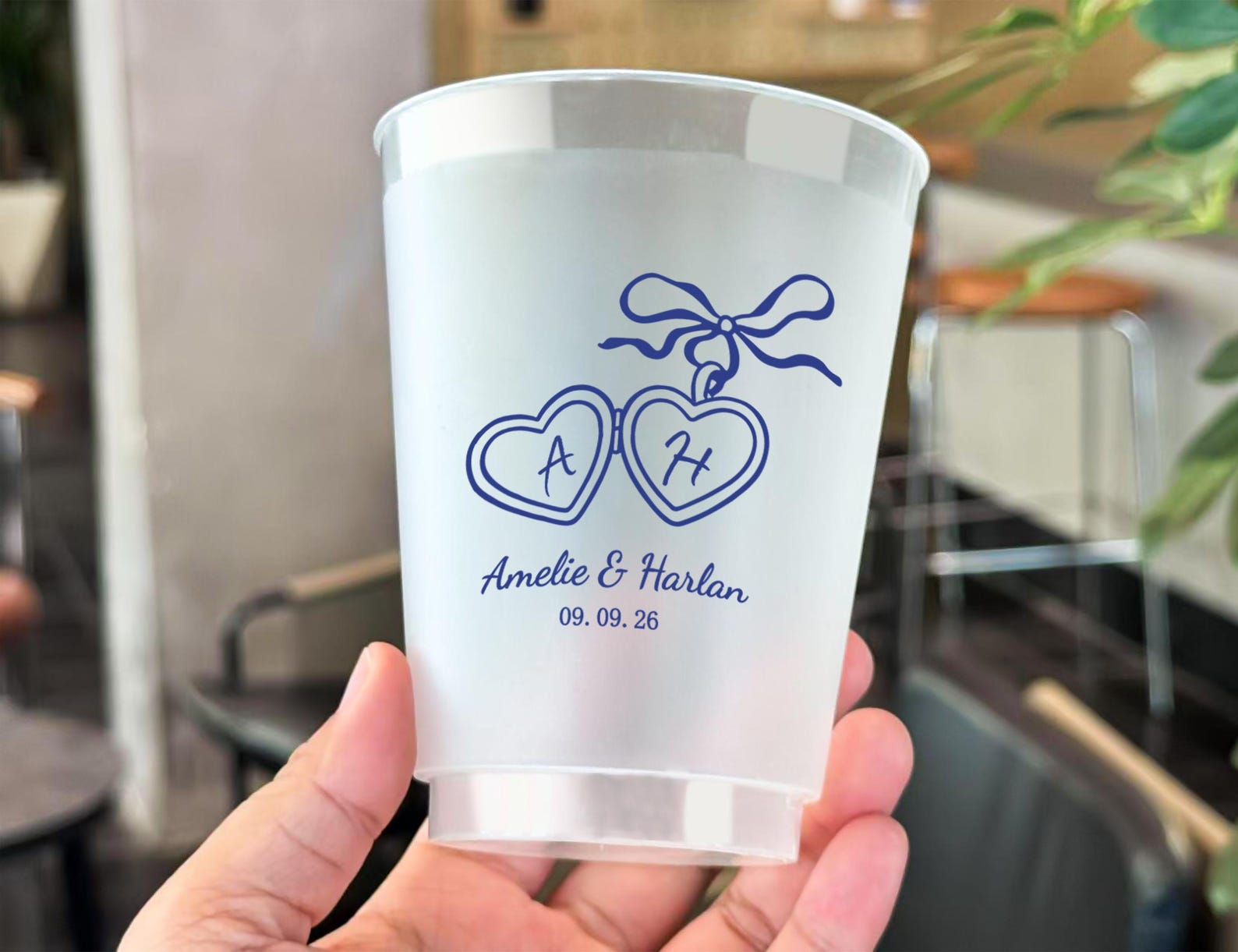 Custom Frosted Wedding Cups, Heart Monogram, Engagement Party Drinkware ...
