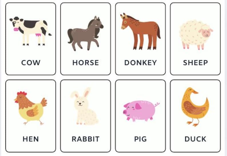 24 Animal Flashcards for Kids – Printable Educational Cards for ...