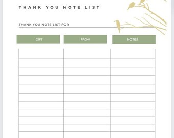 Printable Thank You Note Tracker - Etsy Australia