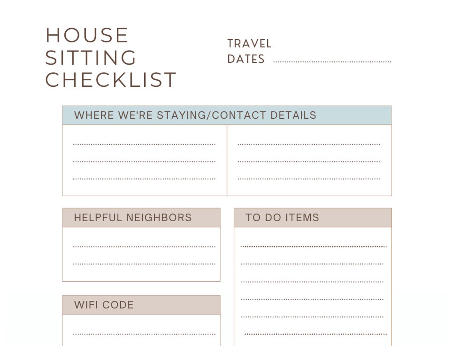 House Sitter Checklist, House Sitting Checklist, Printable and ...