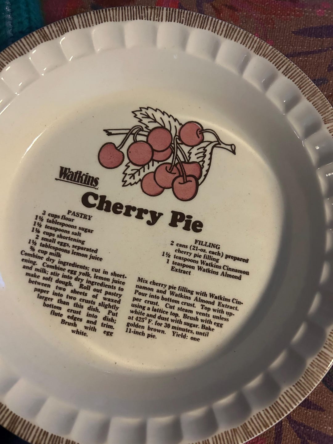Cherry Pie Recipe Pie Plate - Etsy