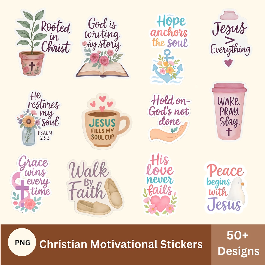 Christian Digital Stickers PNG Bundle, Christian & Motivational ...