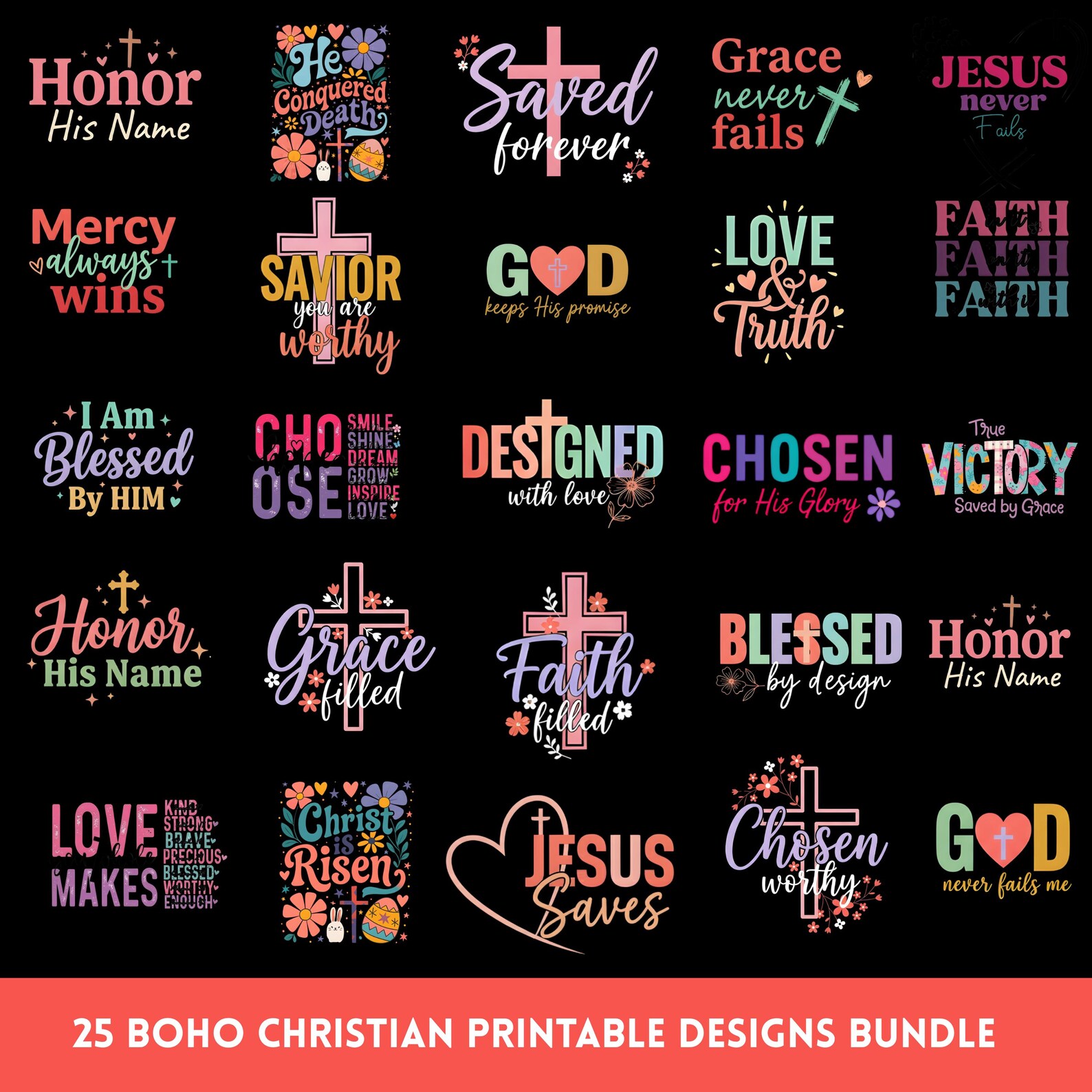 Boho Christian Png Bundle|colorful Christian Design Png|christianity ...