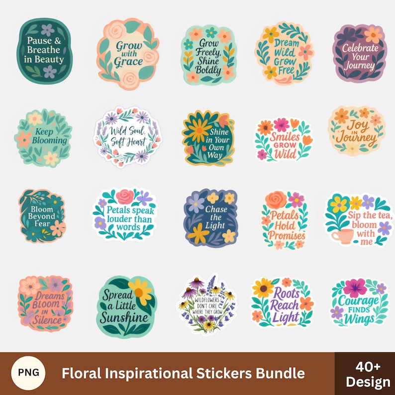 Cute Floral Printable Stickers Png, Inspirational Sticker Png, Positive ...
