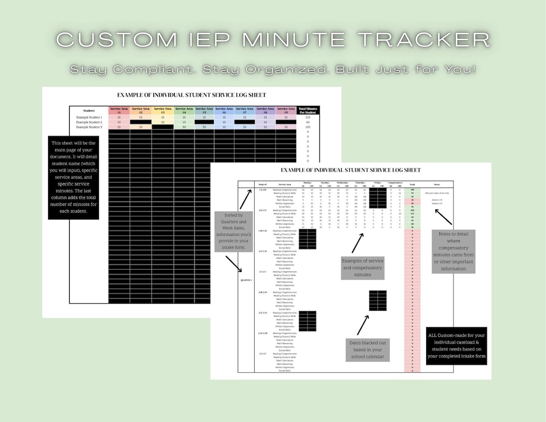 Custom IEP Services Minutes Tracker | Personalized Year-long Google ...
