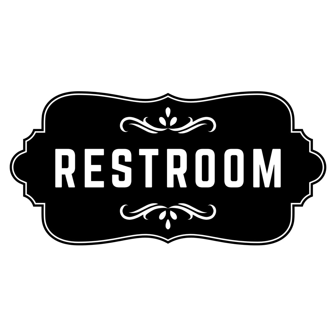 Elegant Vinyl Restroom Door Sign | Black With Decorative Border - Etsy