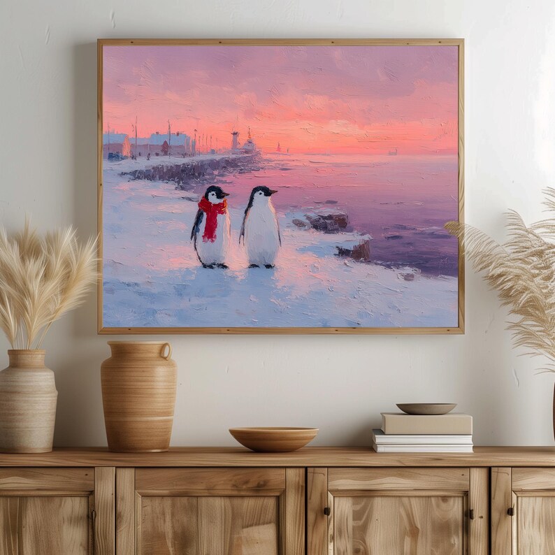 Valentine Penguin Pair Printable - Cozy Winter Landscape Painting ...