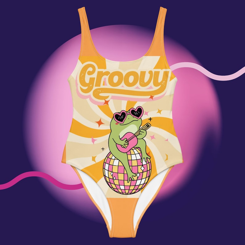 Groovy Frog Disco Swimsuit | Retro 70s Y2K One Piece | Funky Summer ...