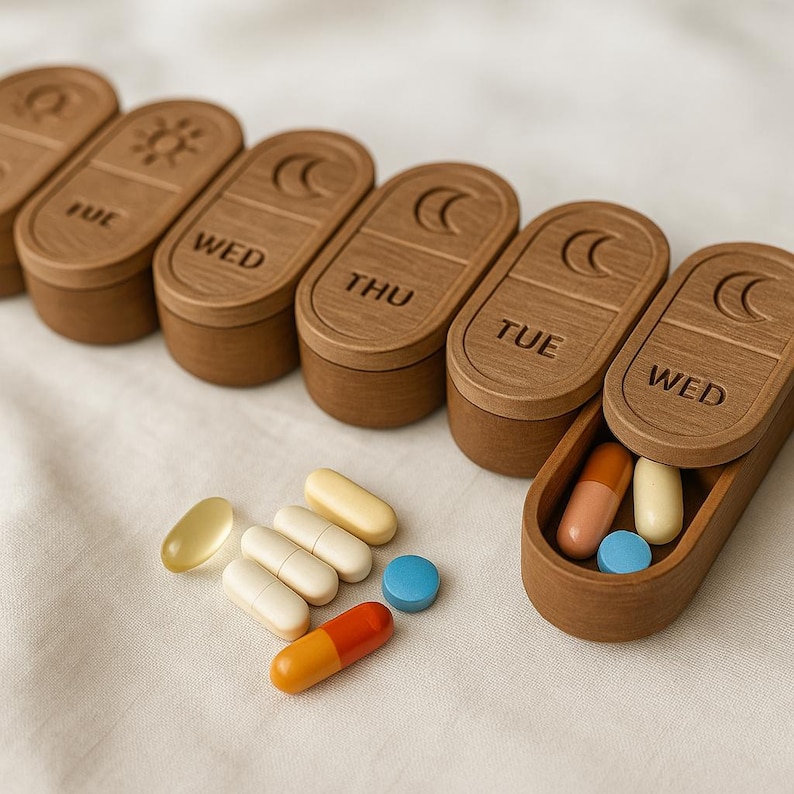 Handmade Wooden Weekly Pill Organizer – AM/PM Sliding Lid Design - Etsy