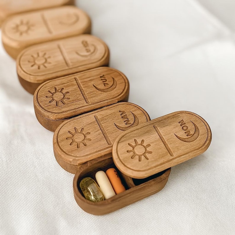 Handmade Wooden Weekly Pill Organizer – AM/PM Sliding Lid Design - Etsy