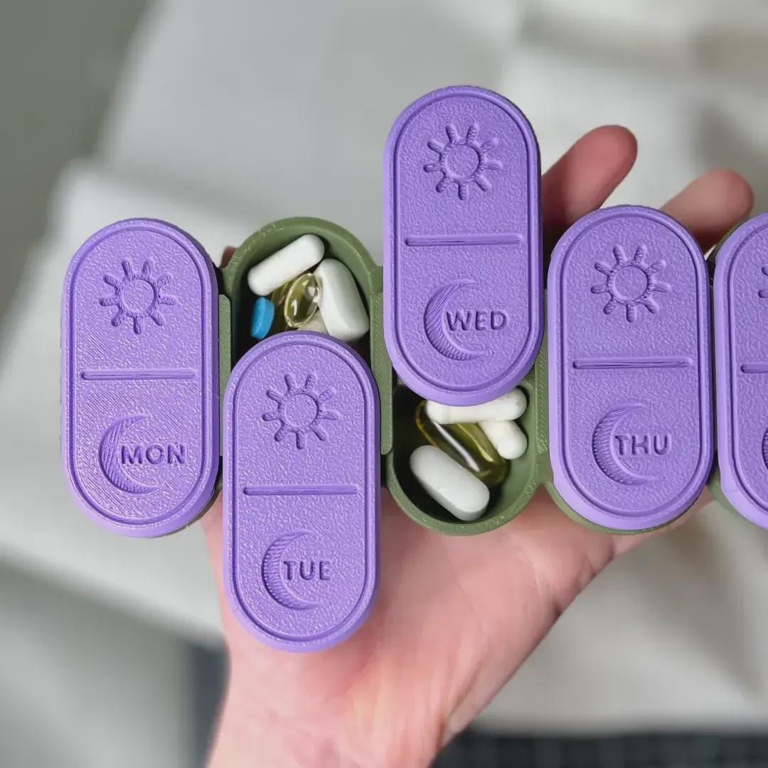 Cute Pill Box Organizer 3D Printed Weekly AM/PM Medicine With Sliding ...
