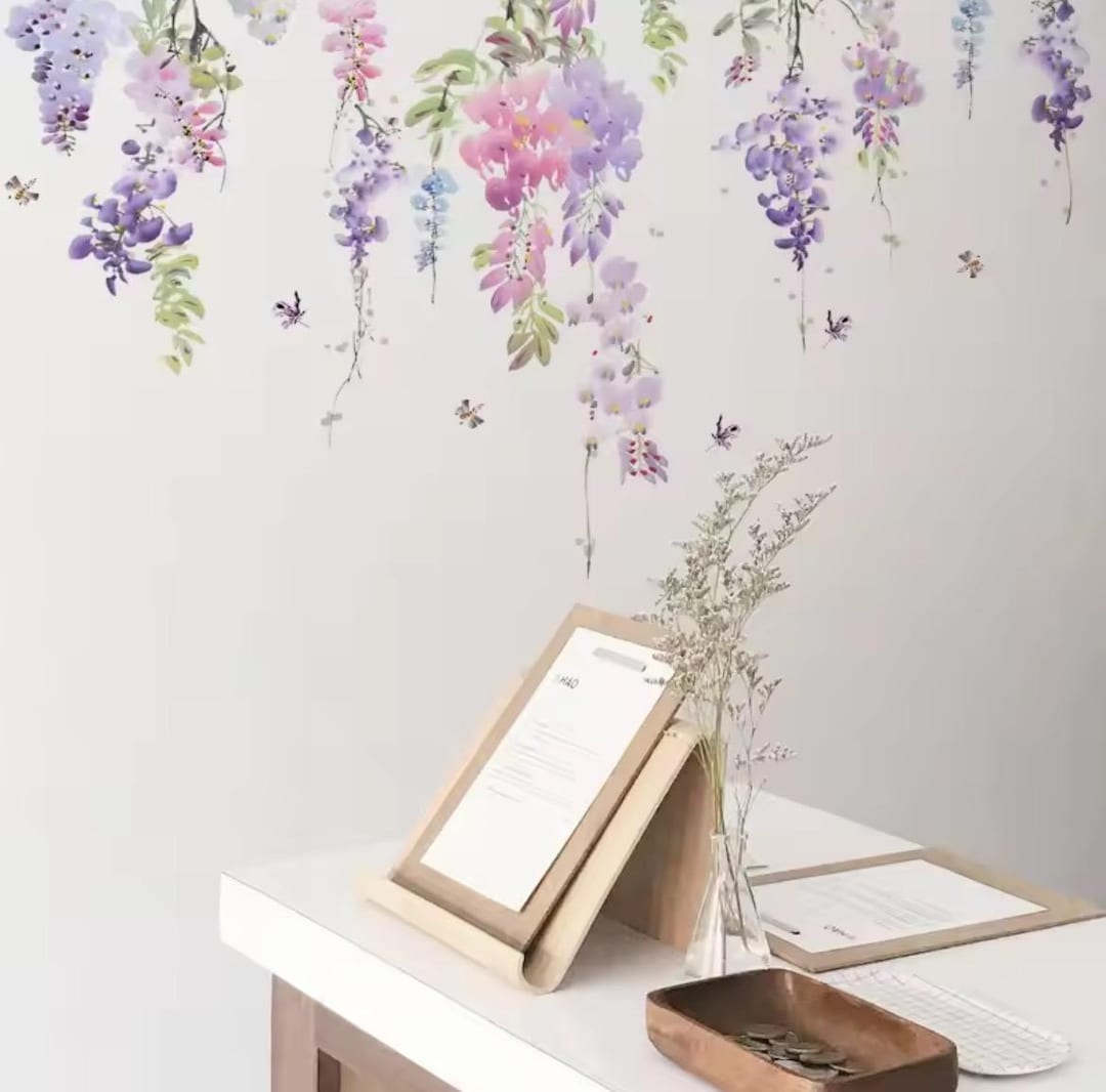Vibrant Butterfly & Floral Wall Decal | Removable Botanical Art for ...