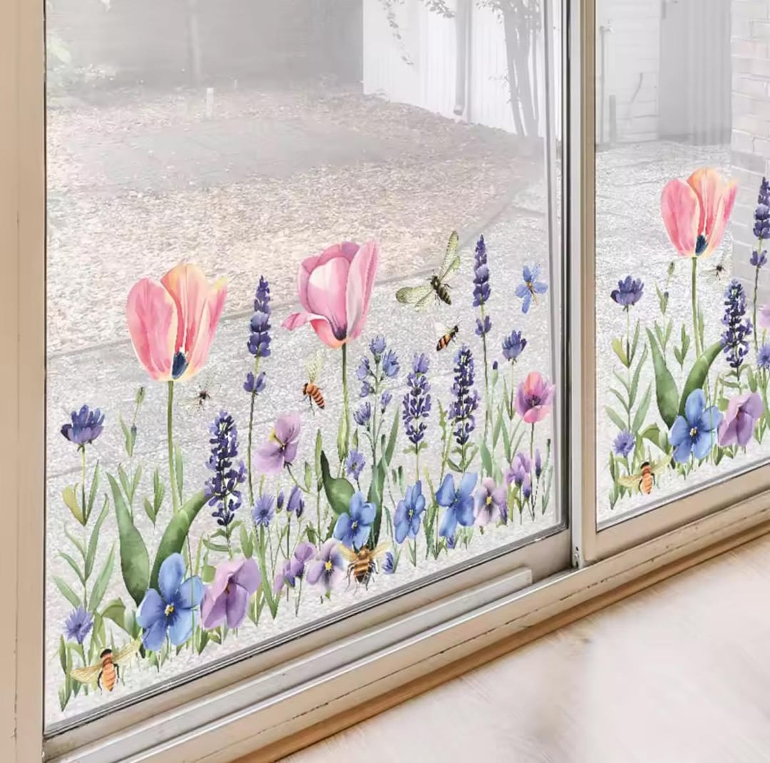 Double Sided Flowers & Butterflies Window Clings: Reusable Glass Decals ...