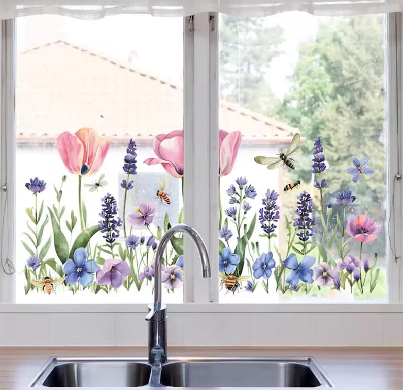 Double Sided Flowers & Butterflies Window Clings: Reusable Glass Decals ...