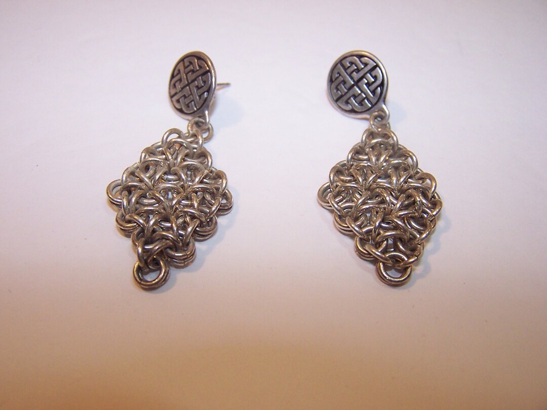 Medieval Chain Mail Celtic Sterling Silver Earrings SCA LOTR LARP Belly ...