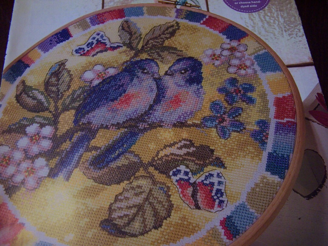 Bluebirds Round Sampler Cross Stitch Pattern With Full Color and Symbol ...