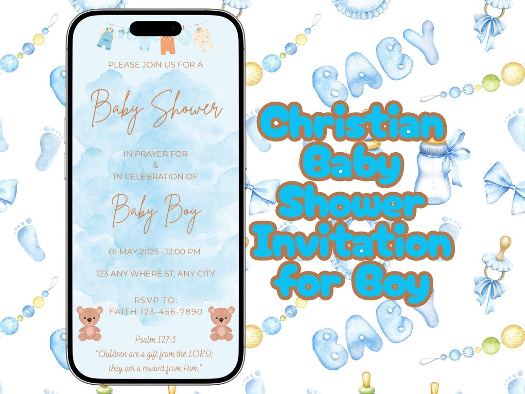 Christian Baby Shower Invitation for Boy: Mobile or Print Template - Etsy