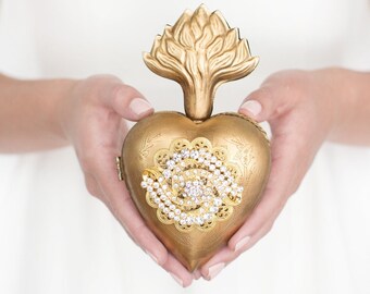 Sacred Heart, Milagro Heart, Large Silver Flame Heart Box, Catholic ...