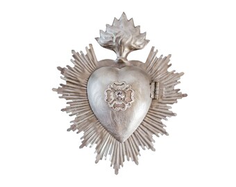 Large Tin/Silver Flamed Sacred Heart Milagro Ex Voto | Etsy