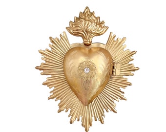Sacred Heart, Milagro Heart, Gilded Gold Heart Box, Catholic Heart ...