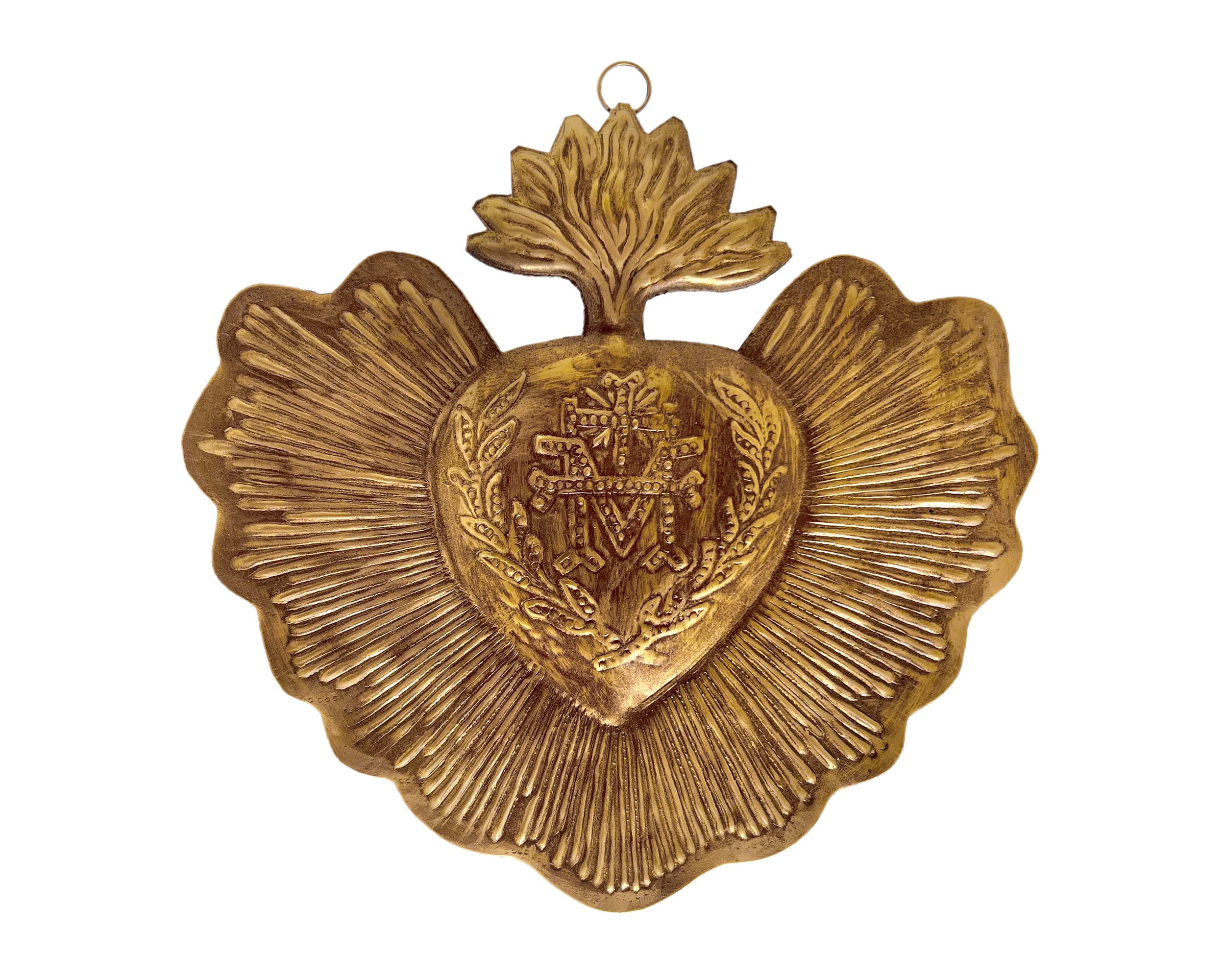 Sacred Heart, Marian Cross, Milagro Heart, Large Gold Catholic Heart ...