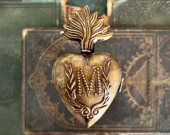 Blessed Mother Sacred Heart, Milagro Heart, Antique Gold Heart Box ...