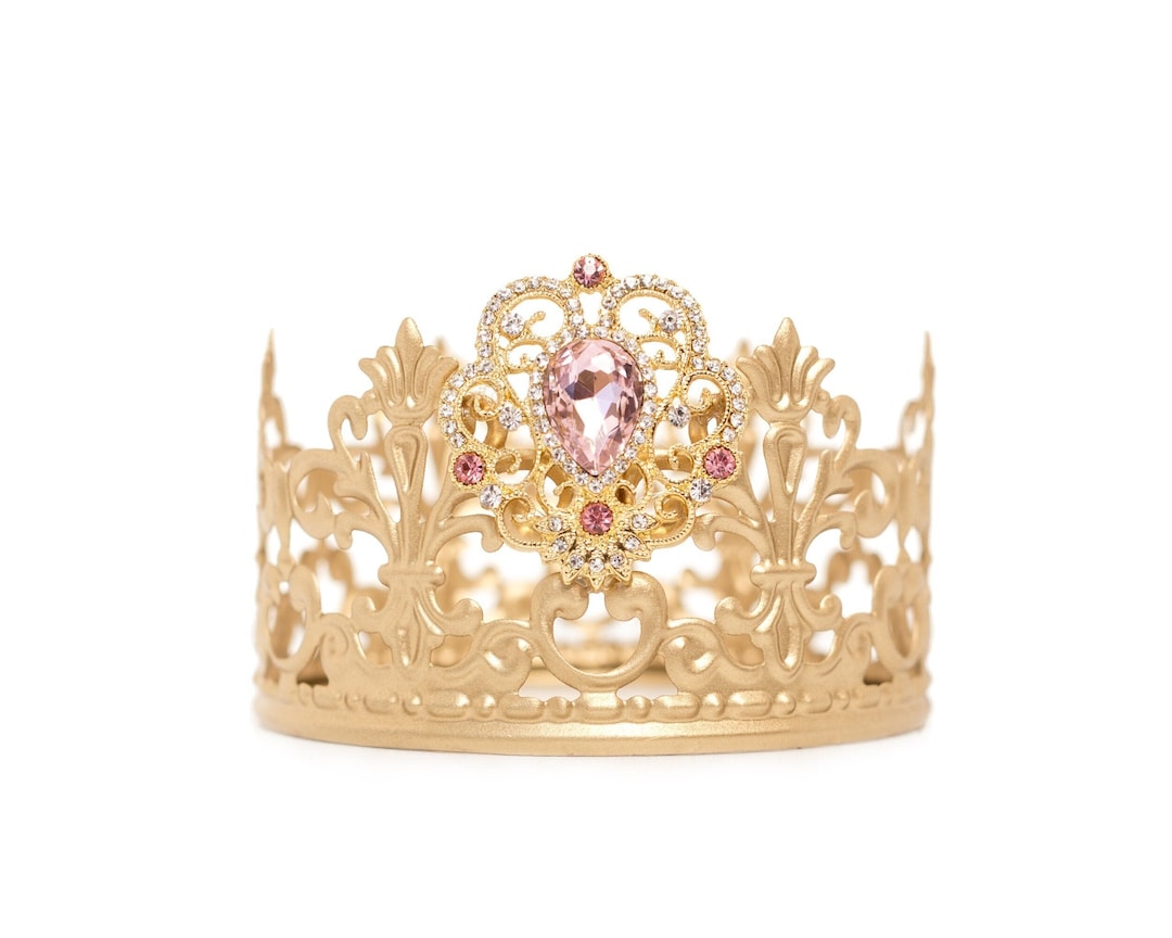 Crown Cake Topper, Crystal Pink Teardrop, Princess Cake Topper, Gold ...