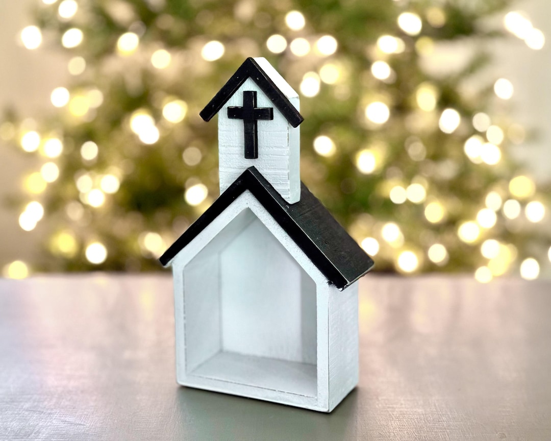 Wooden Church Niche Shrine Black and White Cross to Display Photos or ...