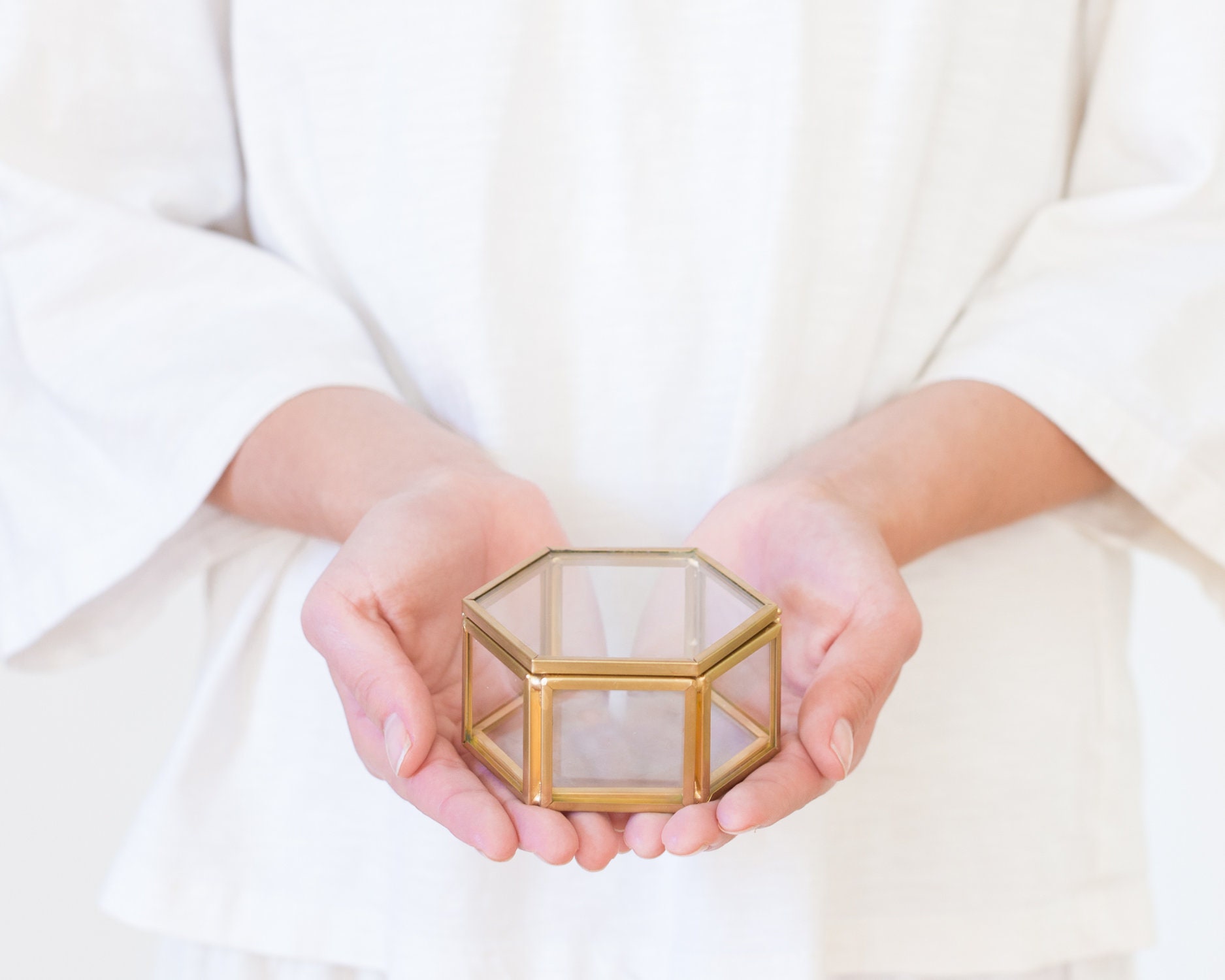 Ring Box, Ring Bearer Box, Wedding Ring Box, Hexagon Glass Box, Gold ...