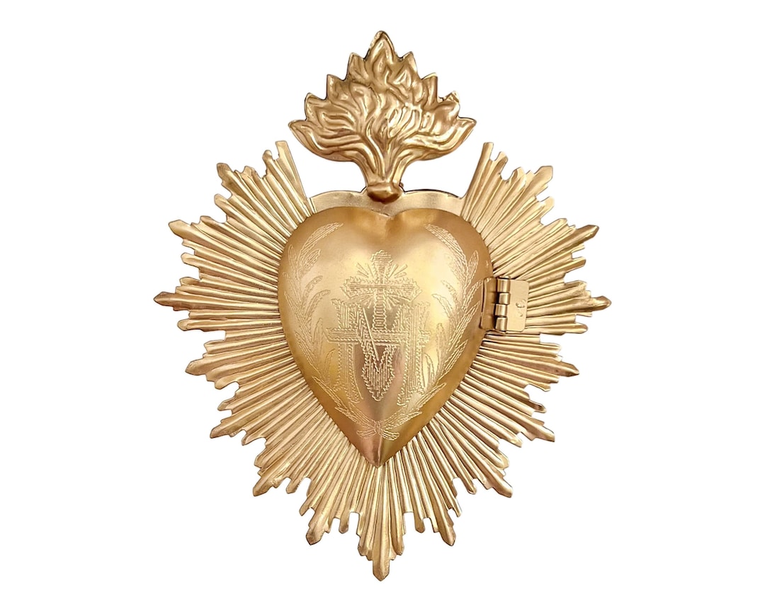 Sacred Heart, Milagro Heart, Gilded Gold Heart Box, Catholic Heart ...