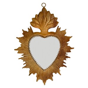 Sacred Heart Mirror, Gold Heart Sunburst Flame, Catholic Heart, Wall ...