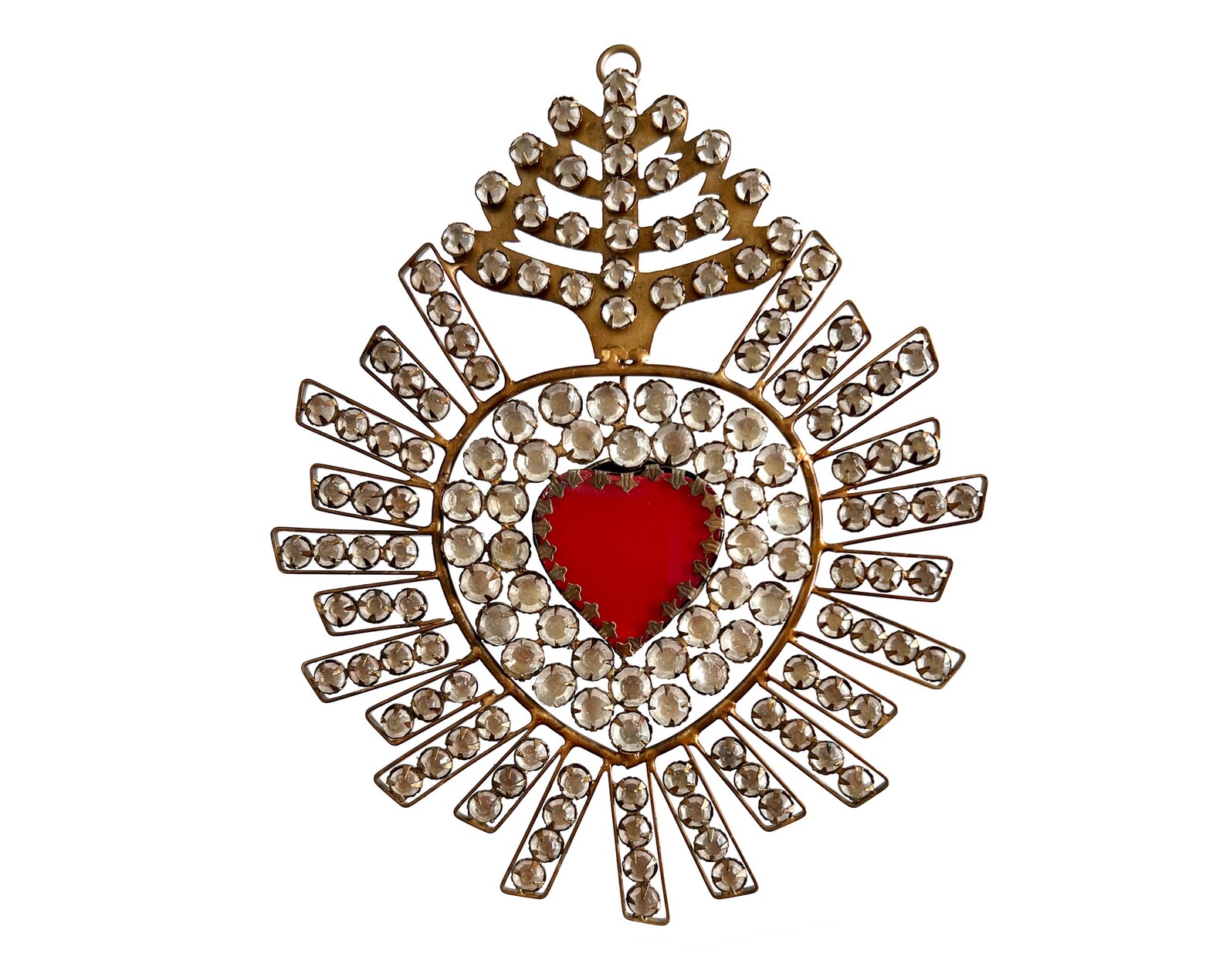 Sacred Heart, Red Center With Rustic Crystals, Catholic Heart, Exvoto ...