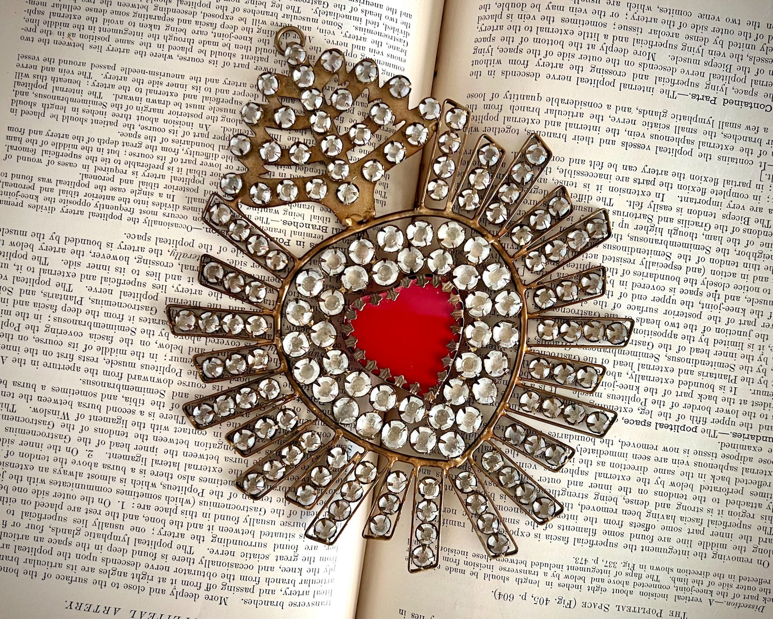Sacred Heart, Red Center With Rustic Crystals, Catholic Heart, Exvoto ...