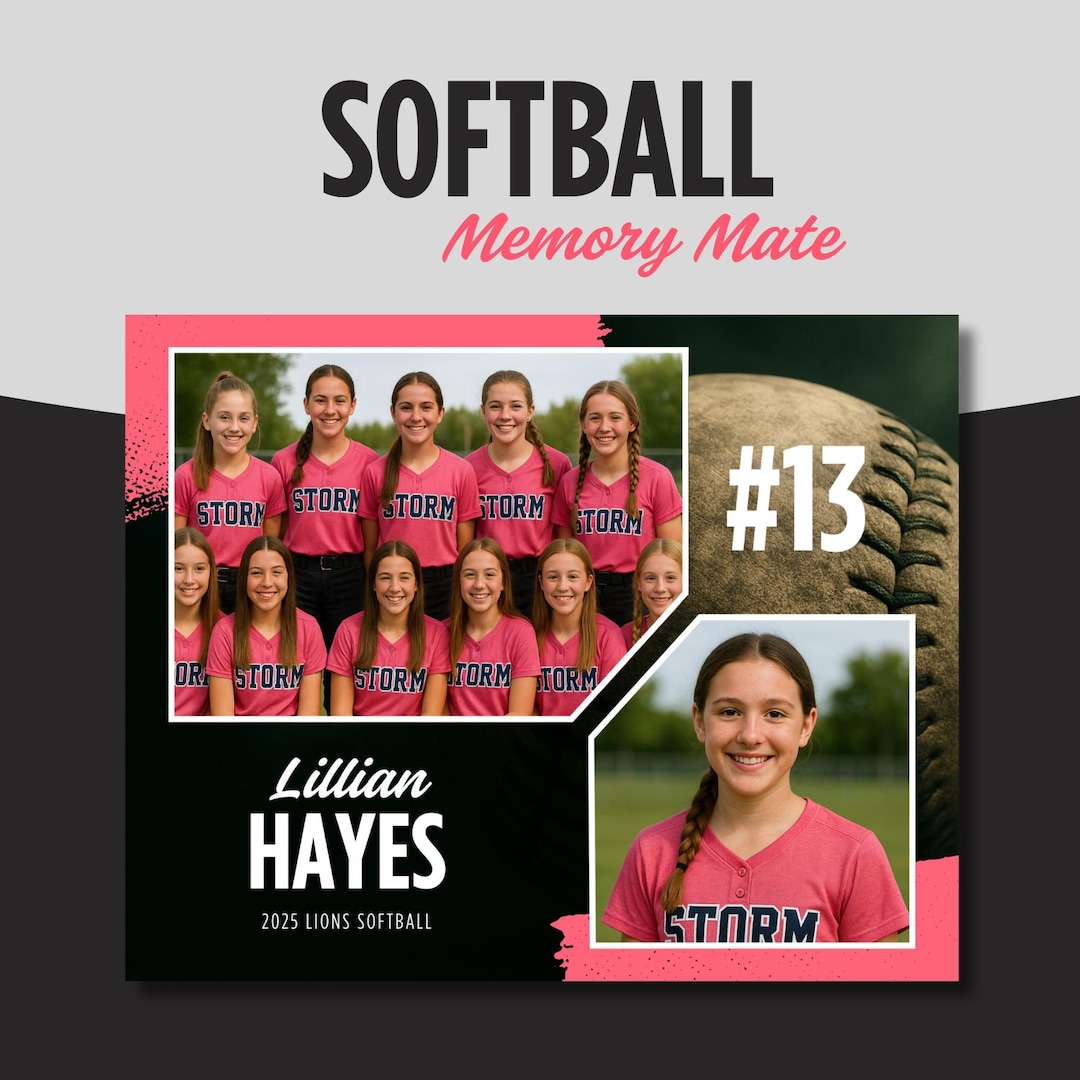 Softball Memory Mate Template: Team Photo Keepsake (10" X 8" Canva ...